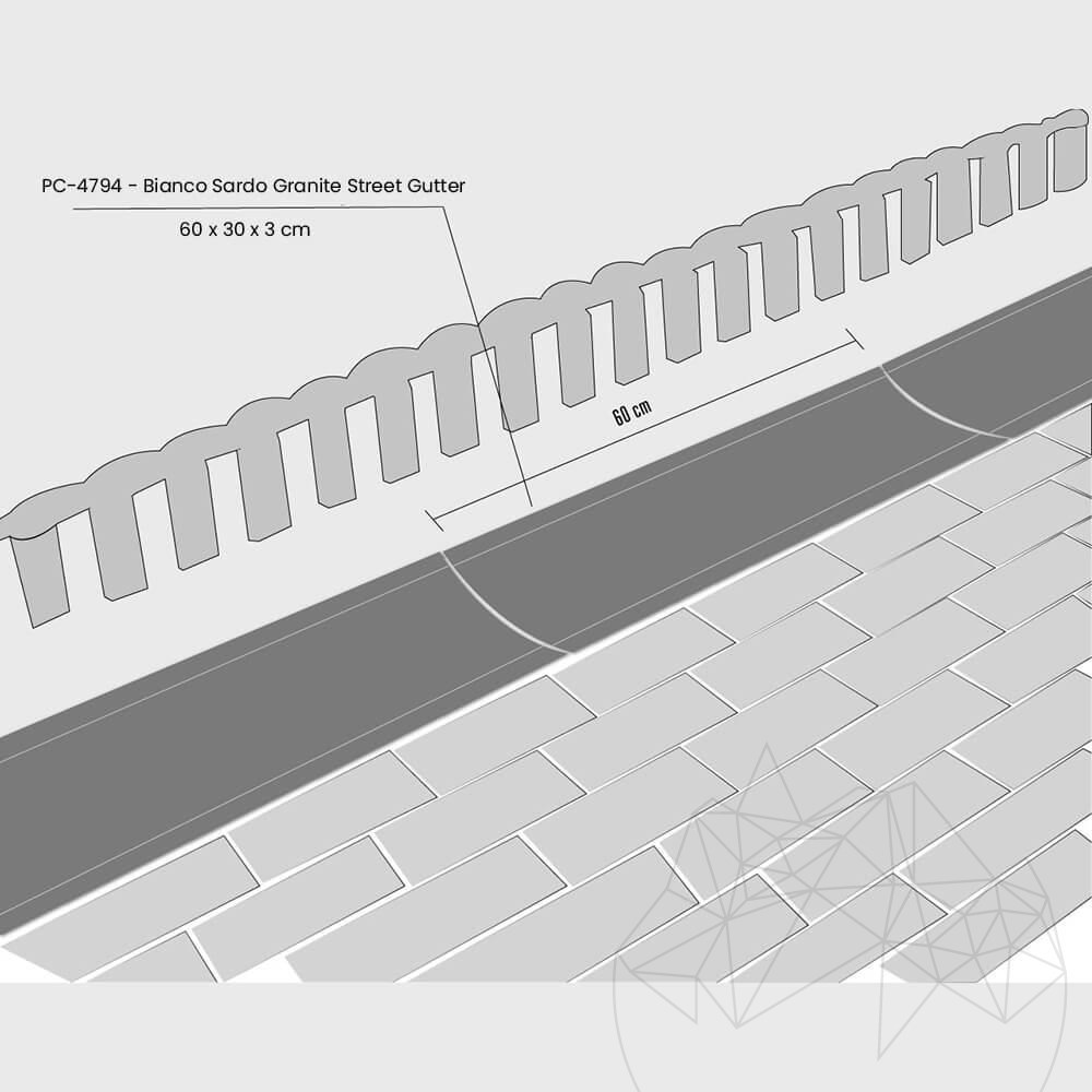 Bianco Sardo Granite Street Gutter 60 x 30 x 3 cm - PIATRAONLINE.com