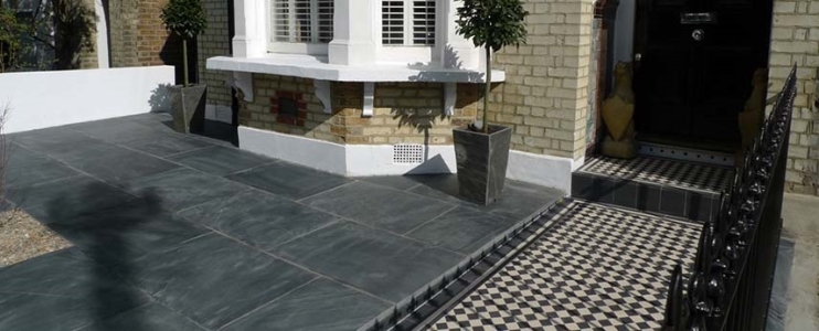 Terrace Decoration Project using Black Slate and Rusty Brown Slate ...