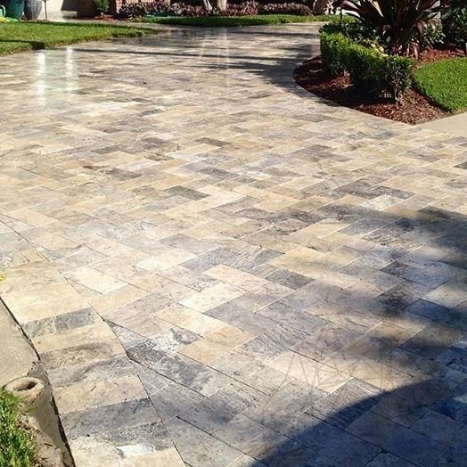 Silver Cross Cut Brushed & Chiseled Edge Travertine 30.5 x 15.2 x 3 cm ...